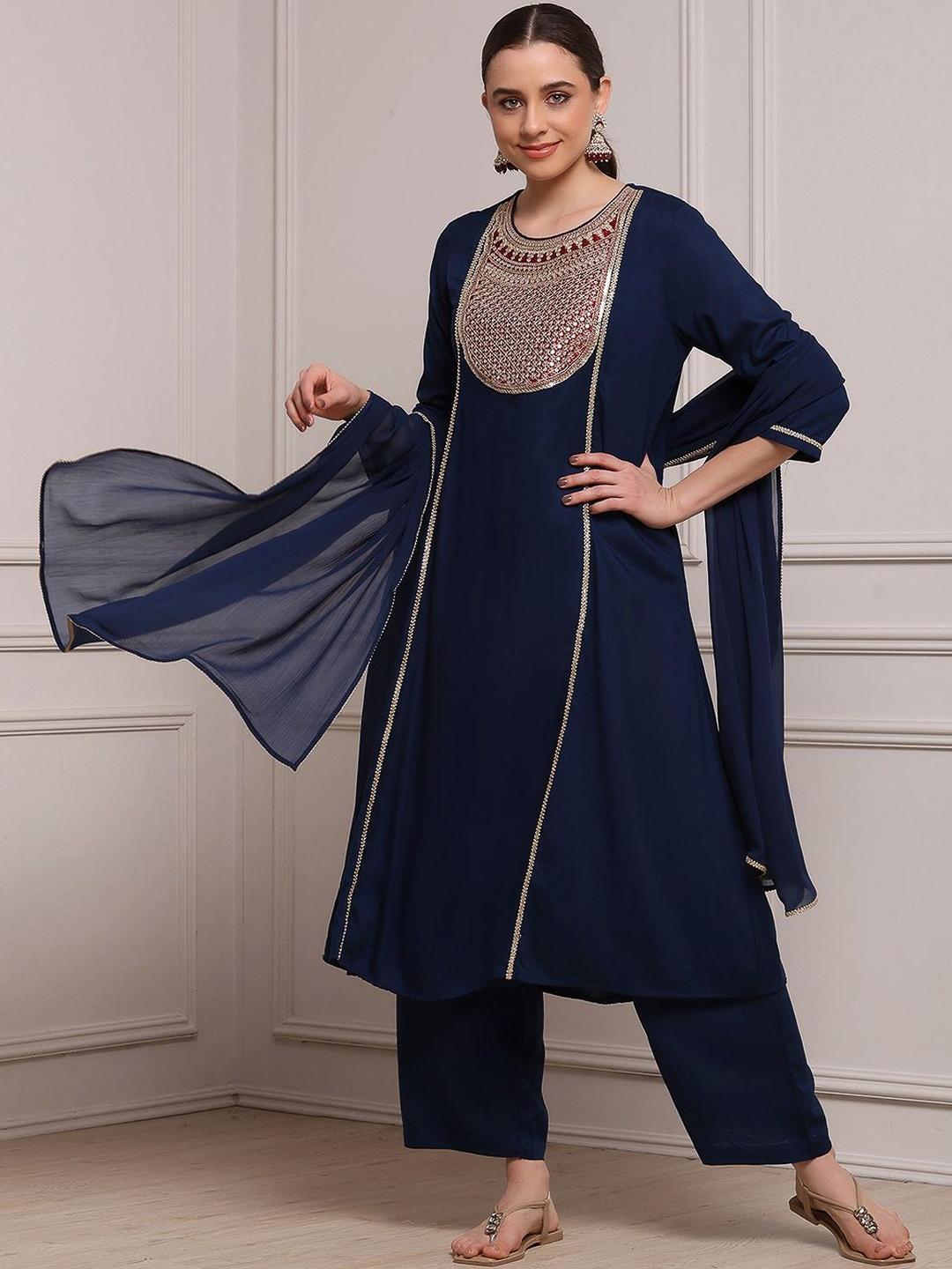 Buy Biba Women Ethnic Motifs Embroidered Regular Sequinned Kurta With ...