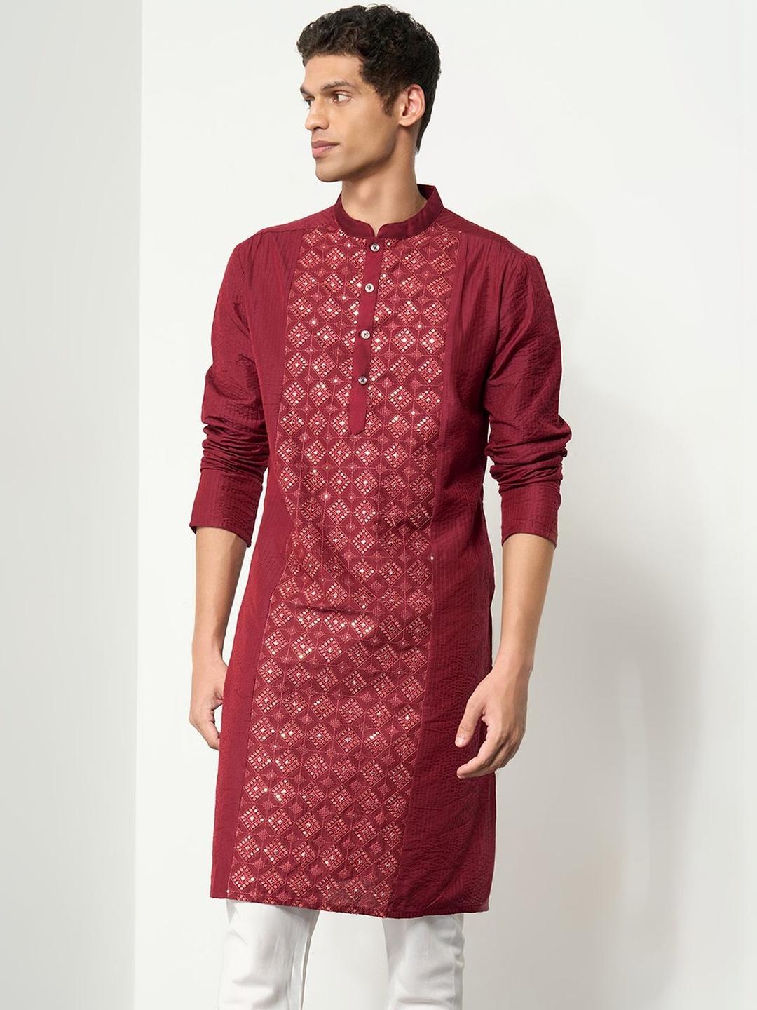 Buy Indus Route By Pantaloons Men Thread Work Kurta - Kurtas for Men ...