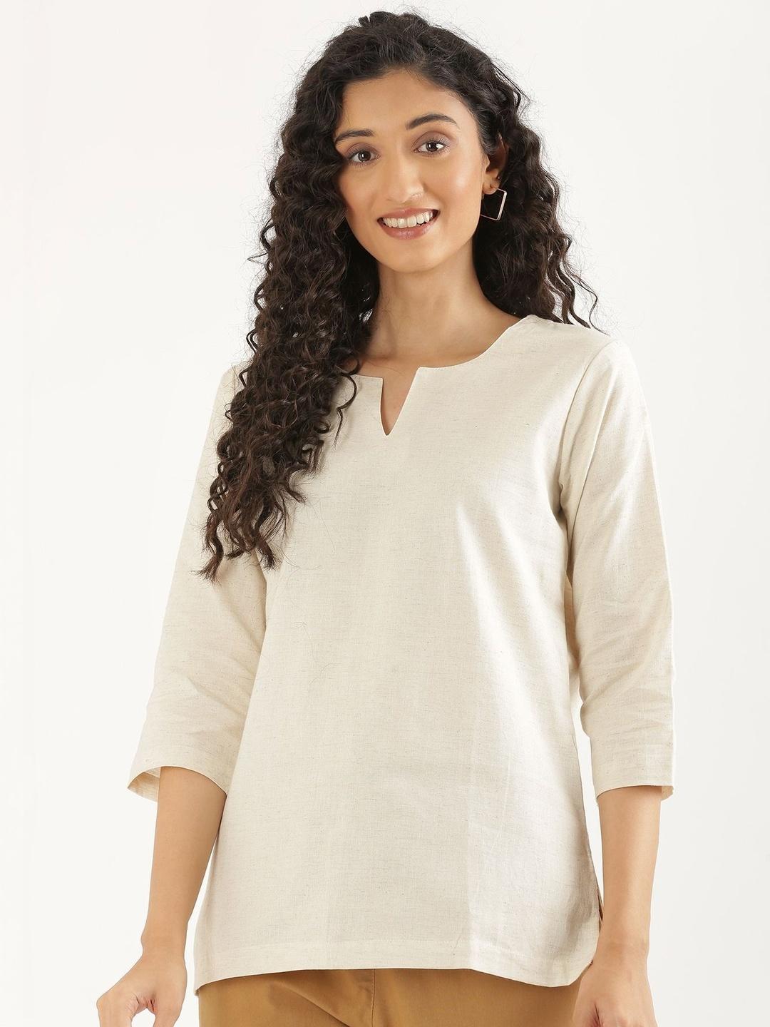 Buy SAADAA Airy Linen Split Neck Short Kurta - Kurtis for Women ...