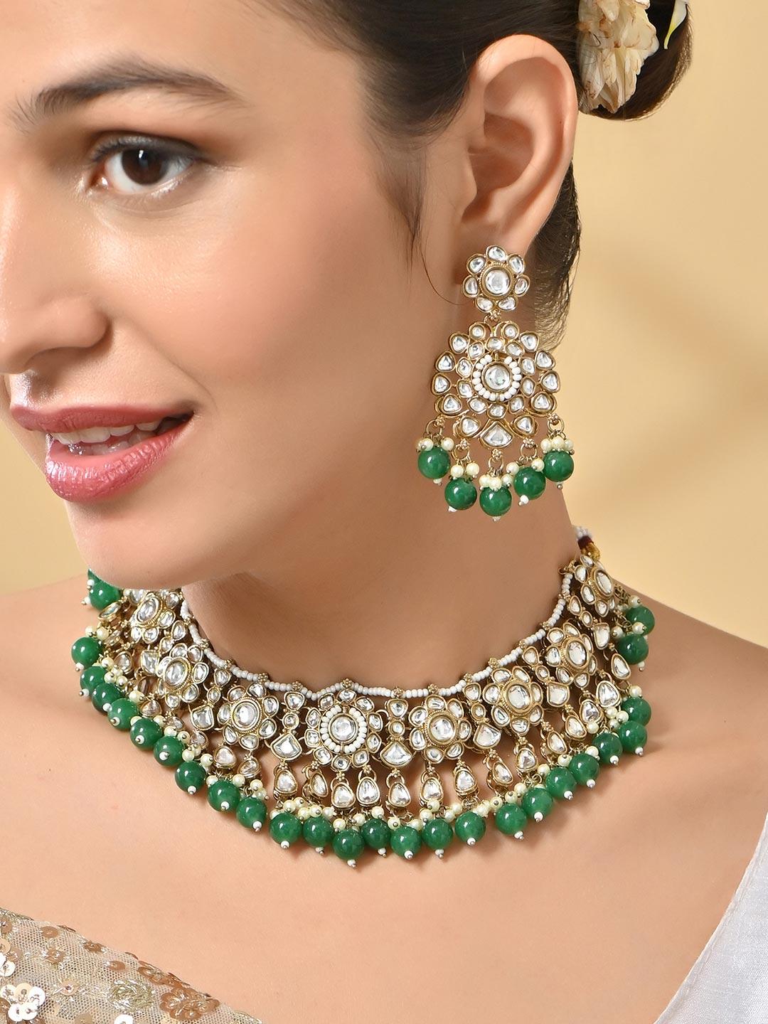 Buy Fida Gold Plated Stones Studded & Beaded Jewellery Set - Jewellery ...