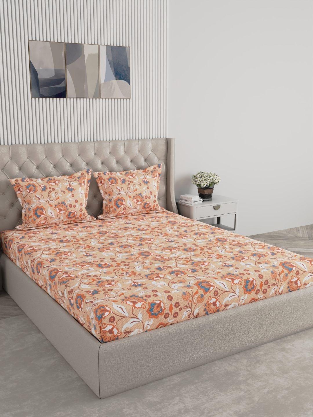Buy Raymond Home Peach Coloured Floral 104 TC King Bedsheet With 2 ...