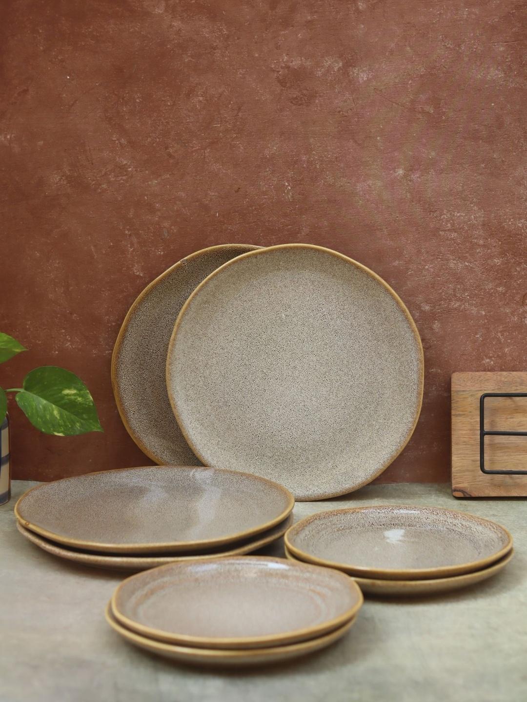 Buy WEAVING HOMES Beige Set Of 8 Ceramic Dishwasher And Microwave Safe ...