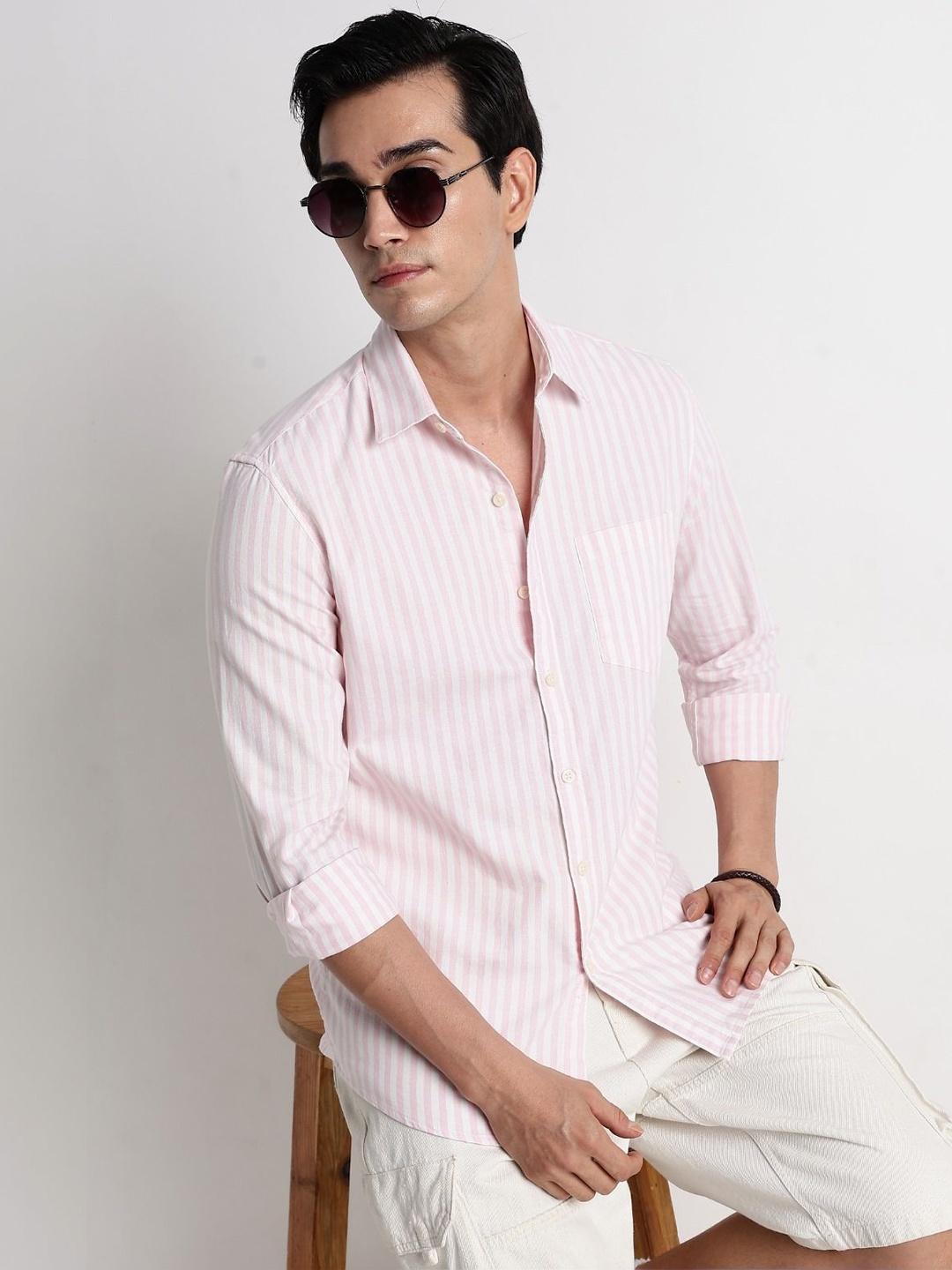Buy Blu MNKY Men Classic Slim Fit Striped Casual Shirt - Shirts for Men ...