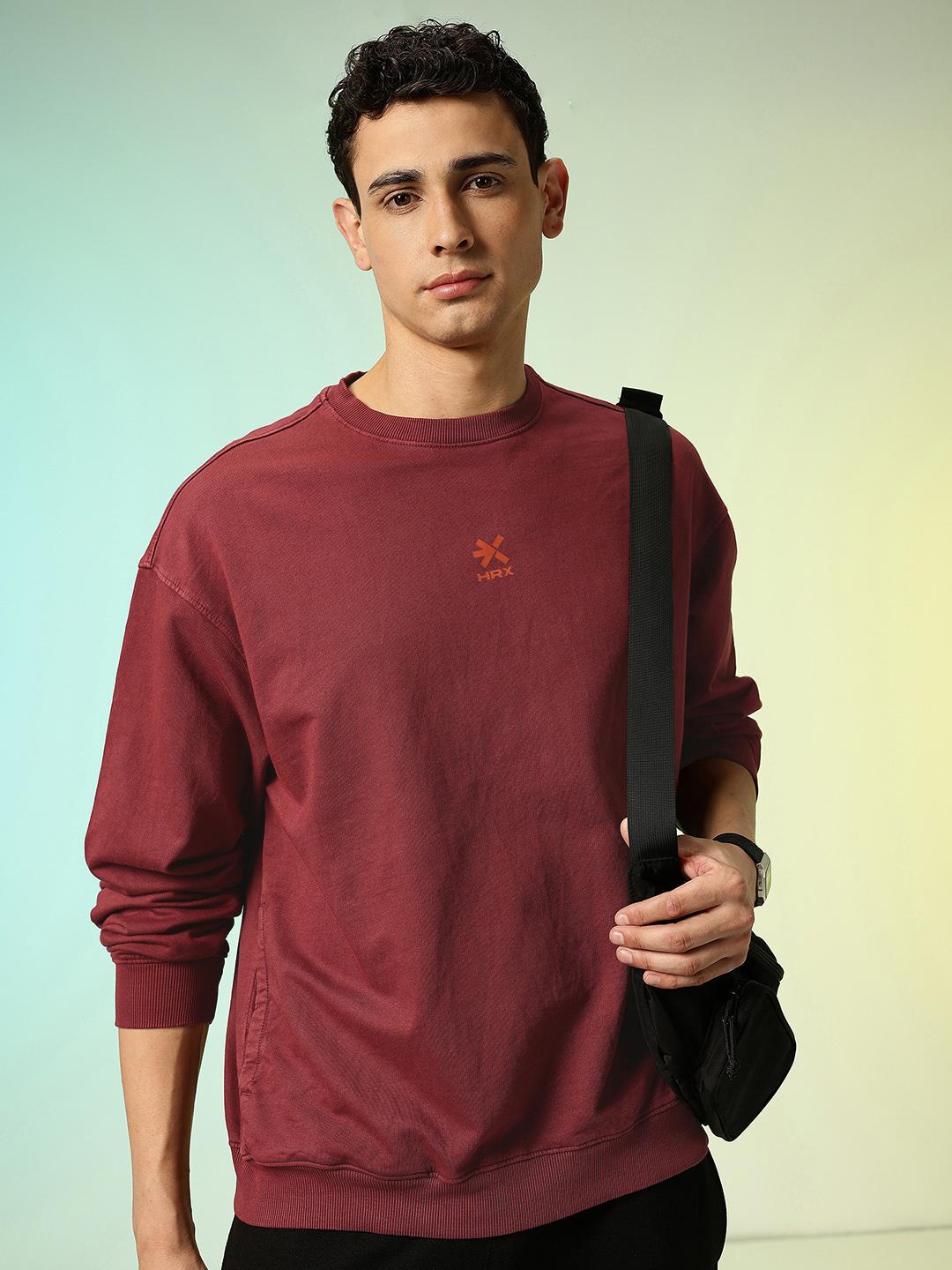 Buy HRX By Hrithik Roshan Round Neck Pure Cotton Relaxed Fit Sweatshirt ...