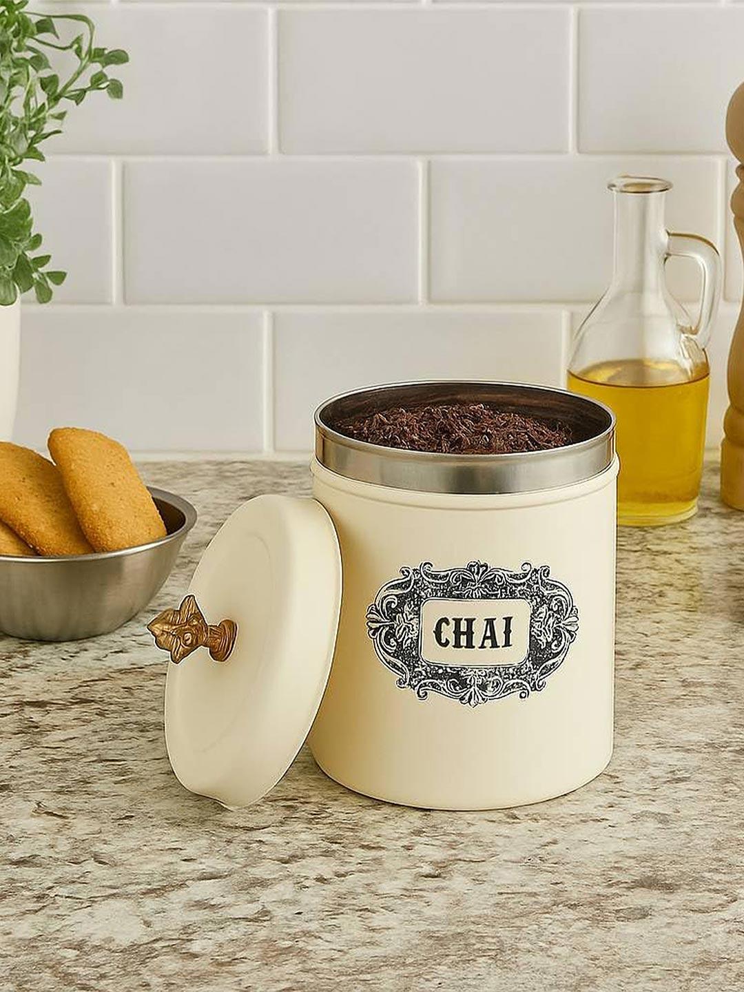 Buy Living With Elan Off White Typography Stainless Steel Chai Tea ...