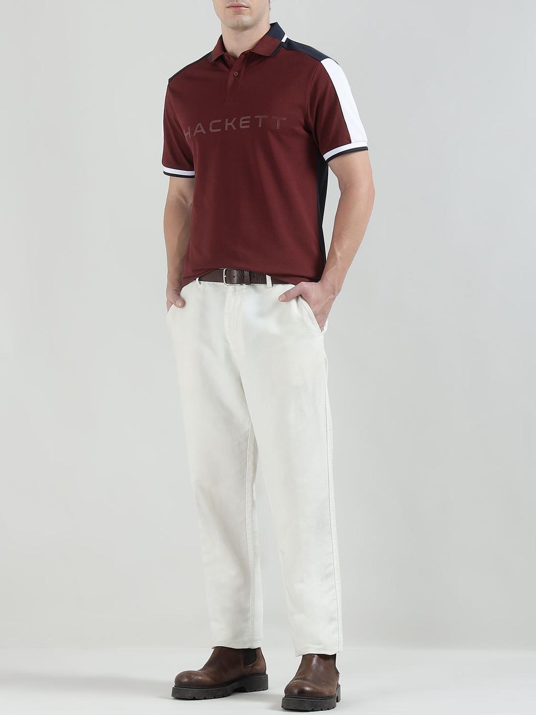 Buy HACKETT LONDON Men Brand Logo Colourblocked Polo Collar T Shirt ...