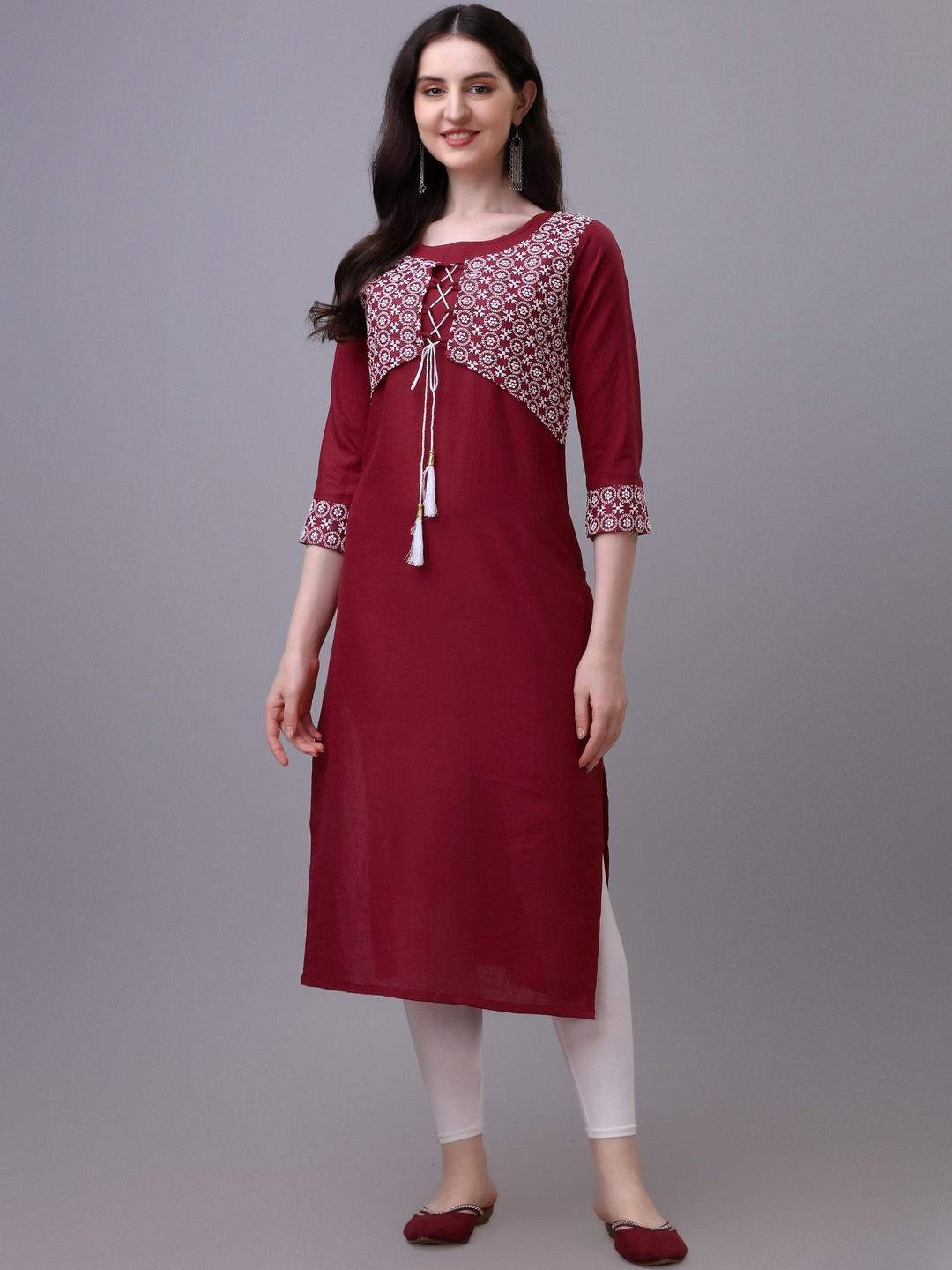 Buy Milastru Ethnic Motifs Embroidered Thread Work Thread Work Kurti ...