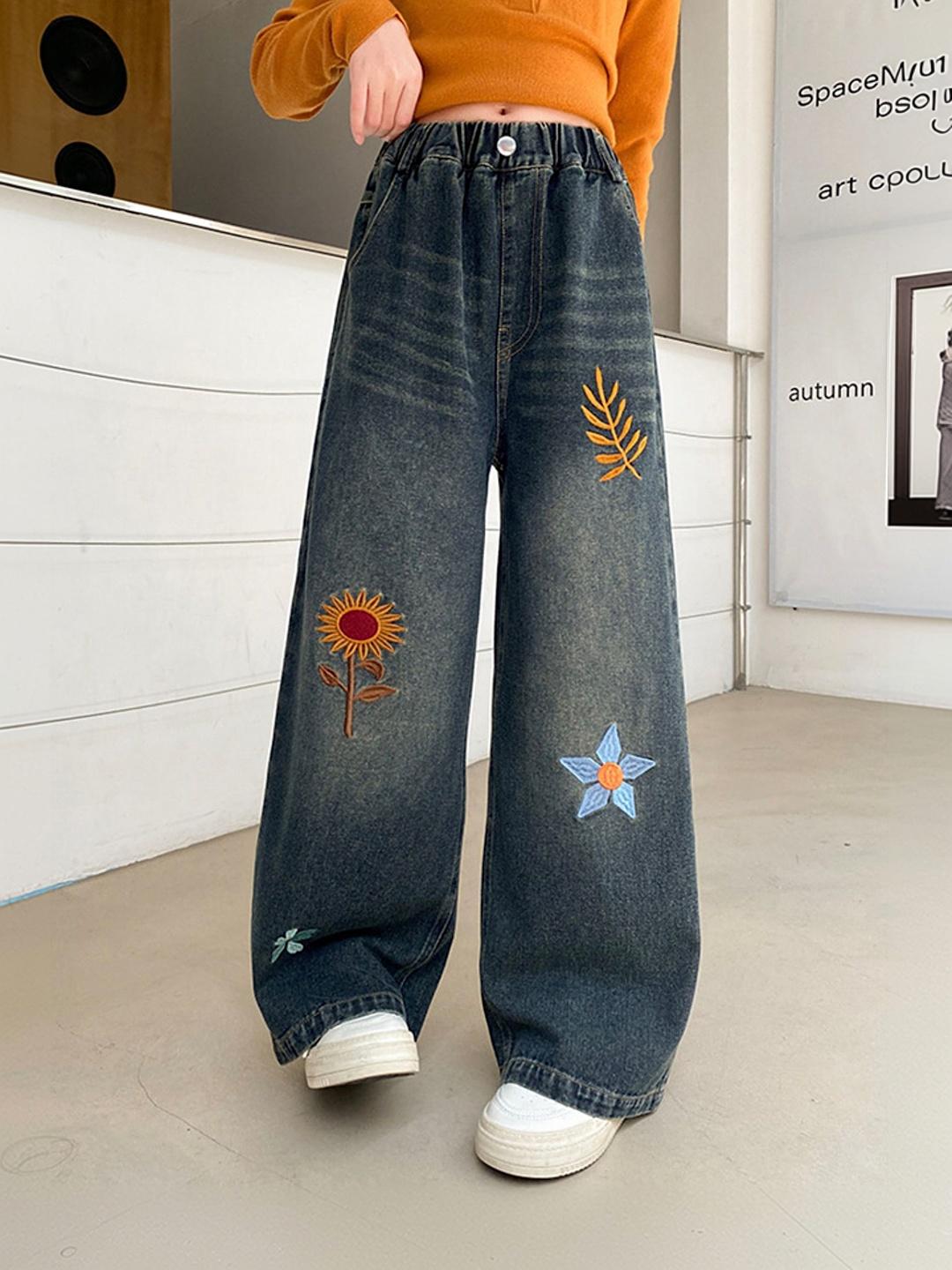 Buy LULU & SKY Girls Wide Leg High Rise Light Fade Stretchable Jeans ...