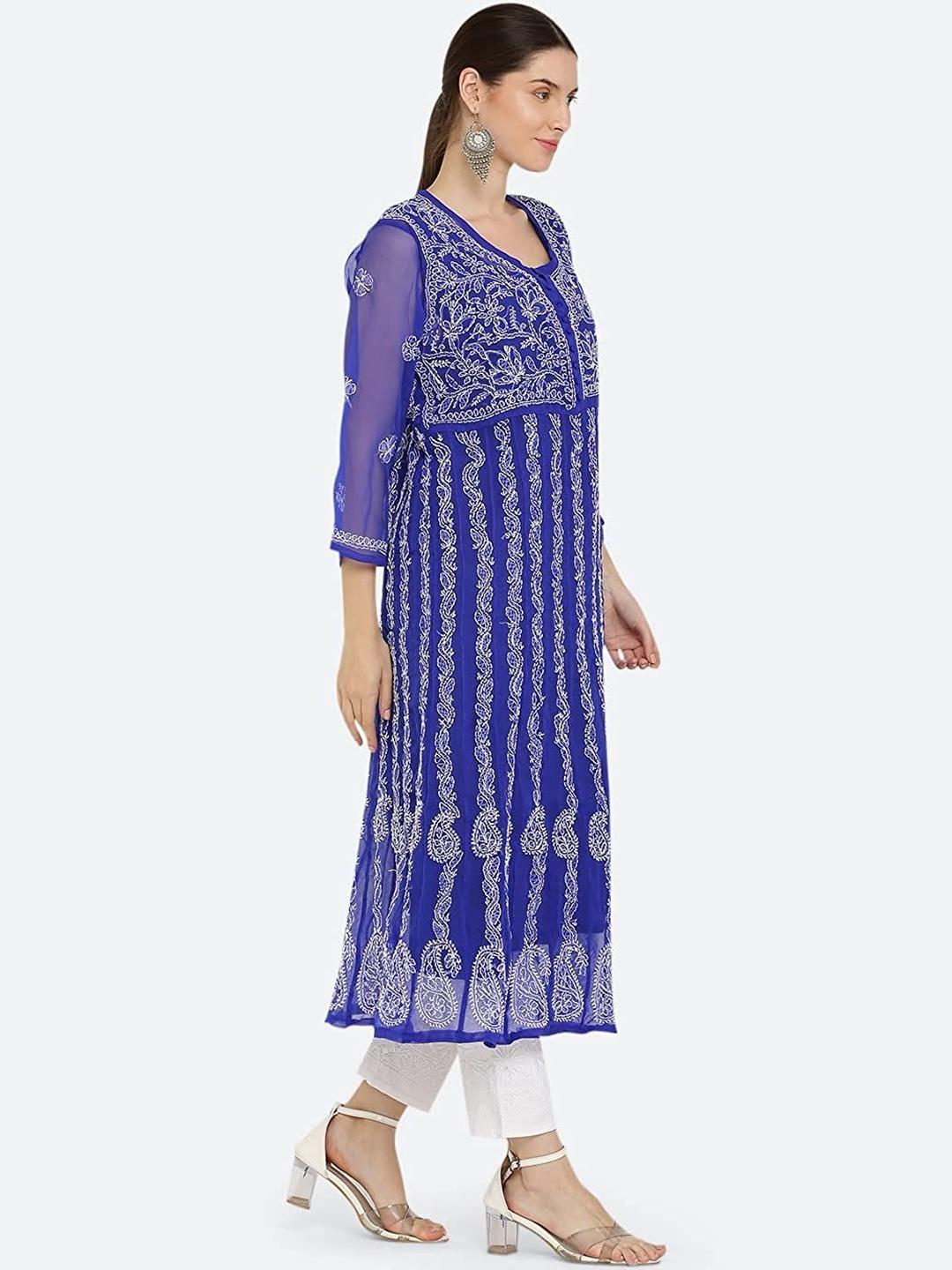 Buy KHAKA Women Ethnic Motifs Embroidered Chikankari Floral Georgette ...