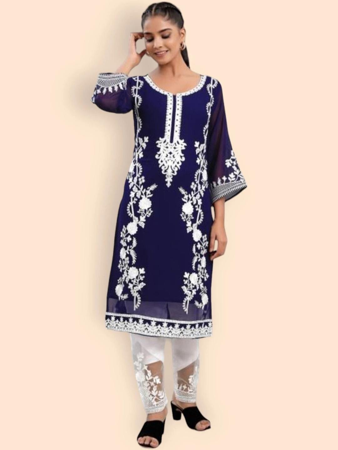 Buy Snizvi Women Floral Embroidered Regular Thread Work Pure Cotton ...