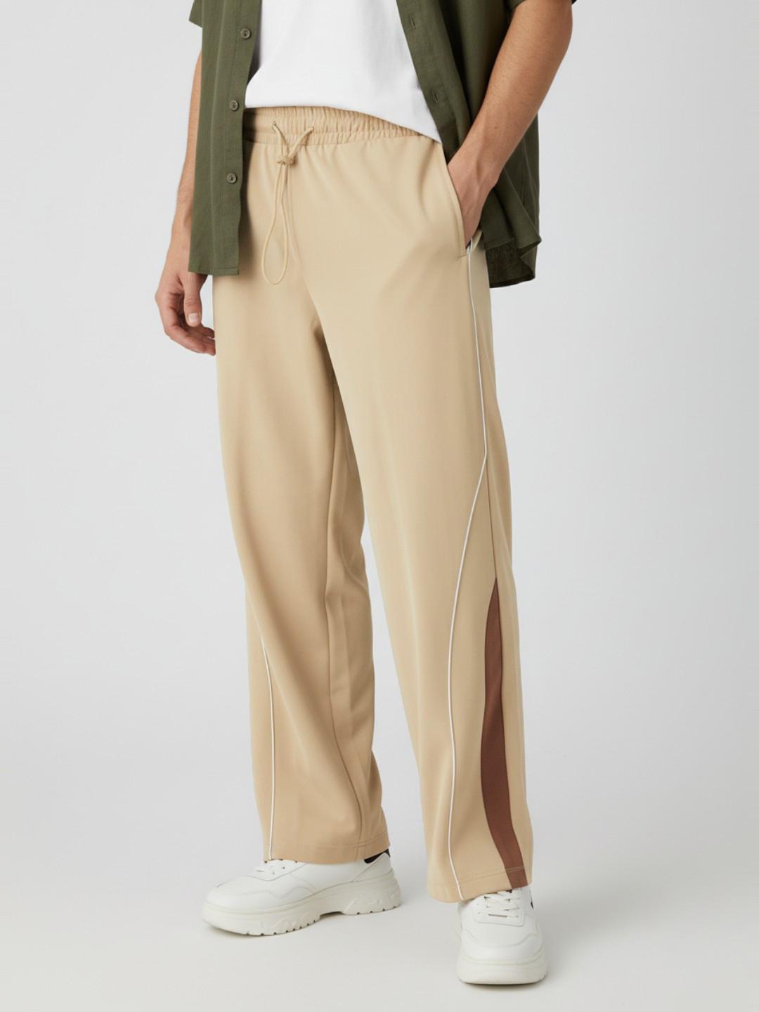 Buy Glitchez Men Contrast Piping Wide Leg Track Pants With Toggle ...
