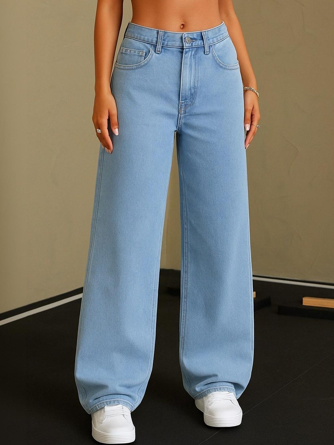 Buy KASHIAN Women Loose Wide Leg High Rise Light Fade Stretchable Jeans ...