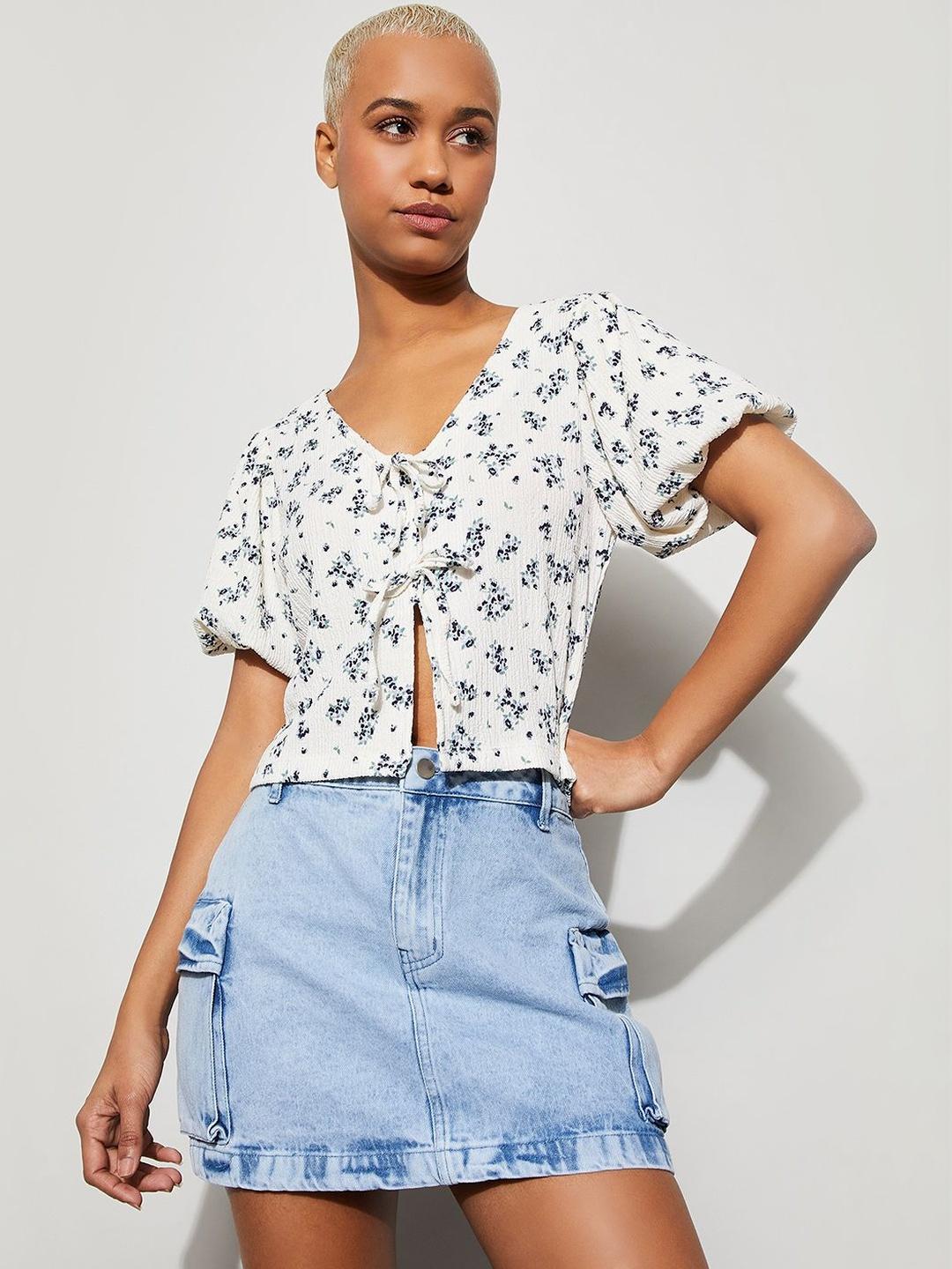 Buy Ginger By Lifestyle Floral Print Puff Sleeve Crop Top - Tops for ...