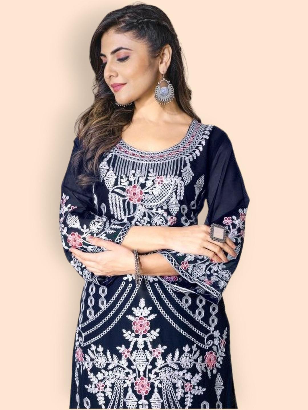 Buy Snizvi Women Ethnic Motifs Embroidered Regular Thread Work Kurta ...