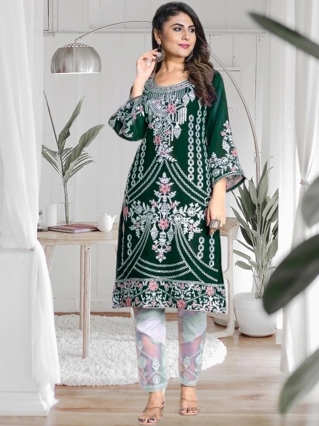 Buy Snizvi Women Floral Embroidered Regular Kurta With Palazzos - Kurta ...