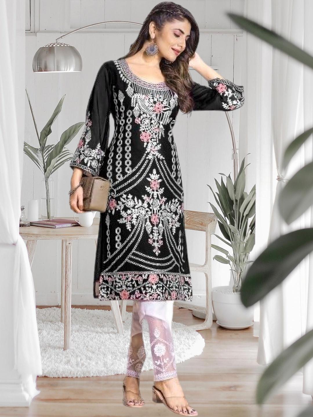 Buy Snizvi Women Floral Embroidered Regular Kurta With Palazzos - Kurta ...