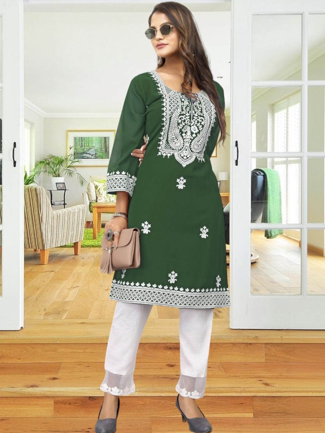 Buy Snizvi Women Ethnic Motifs Embroidered Regular Thread Work Kurta ...