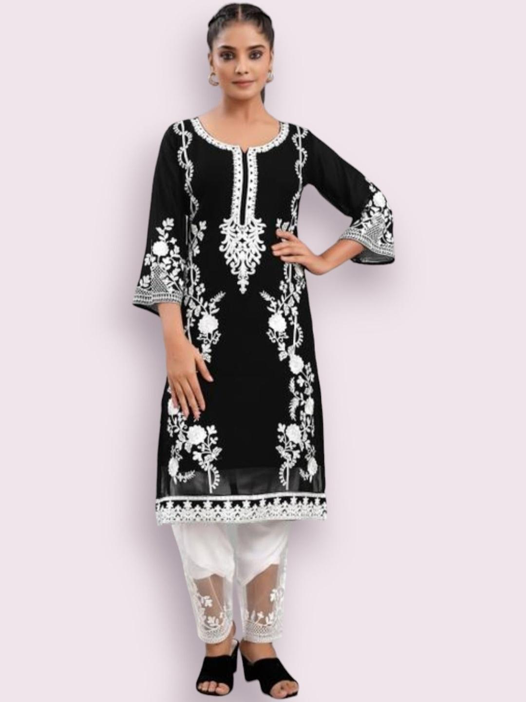 Buy Snizvi Women Floral Embroidered Regular Kurta With Palazzos - Kurta ...