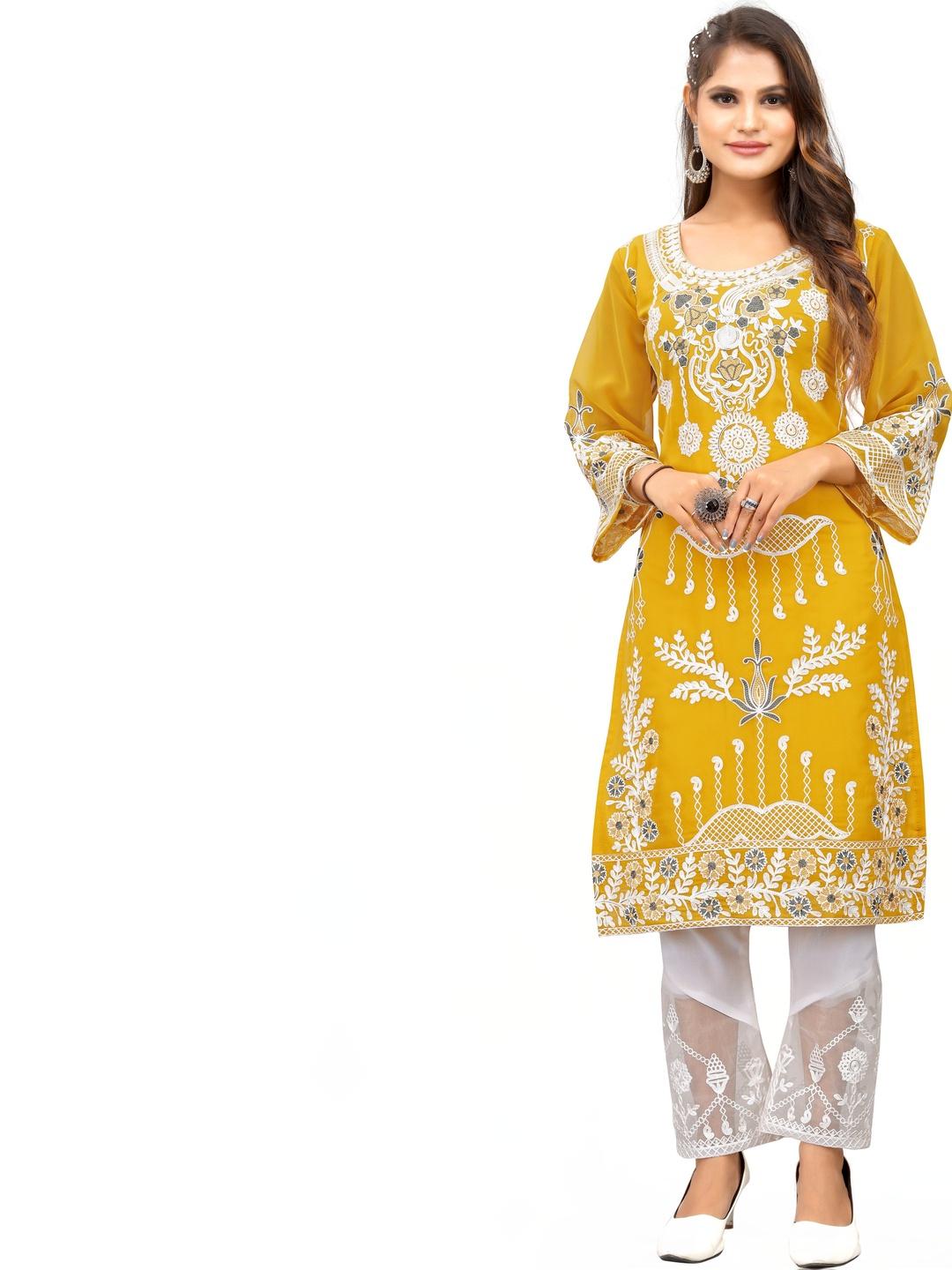 Buy Snizvi Women Ethnic Motifs Embroidered Regular Thread Work Kurta ...