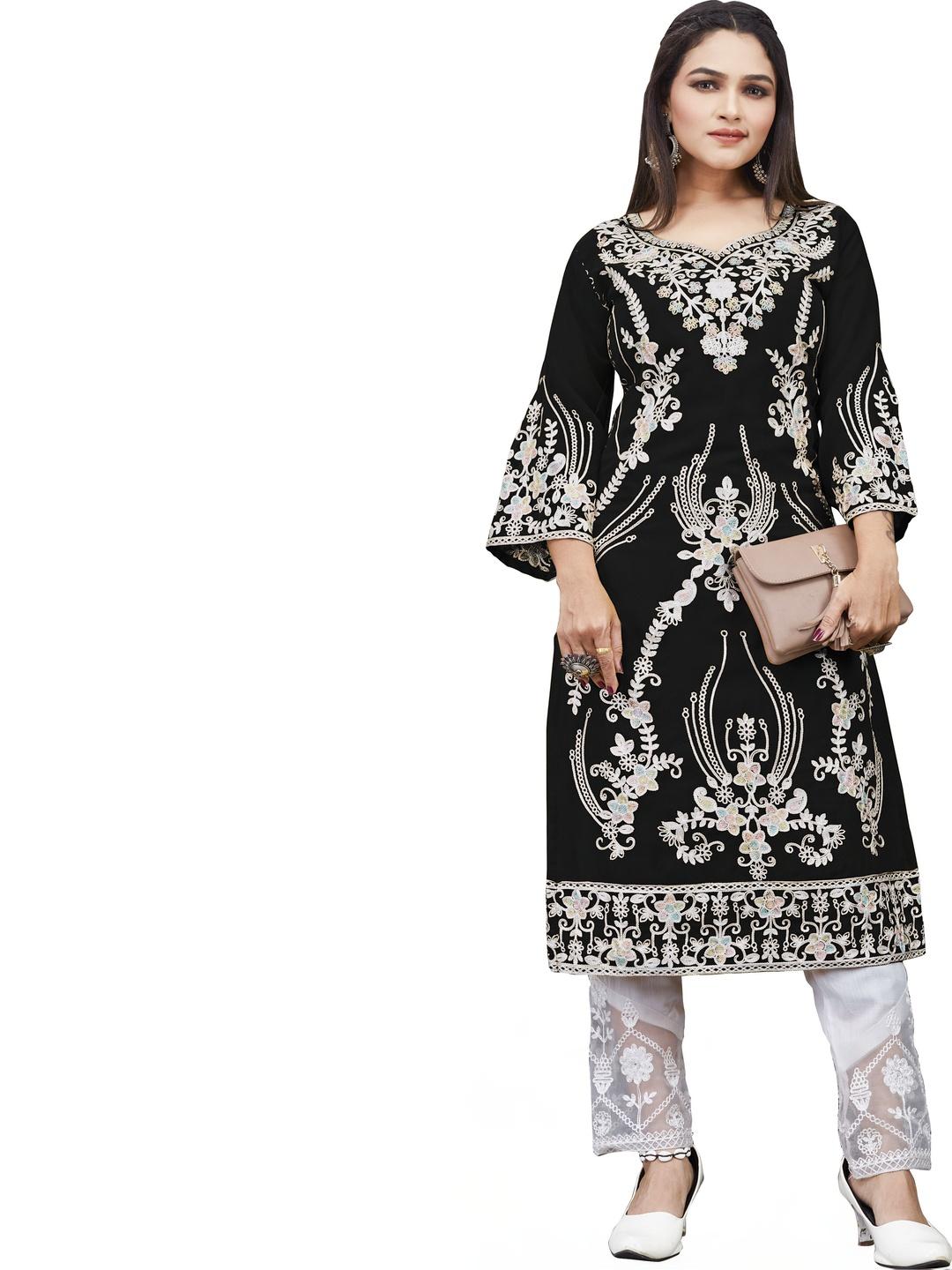 Buy Snizvi Women Floral Embroidered Regular Kurta With Pyjamas - Kurta ...