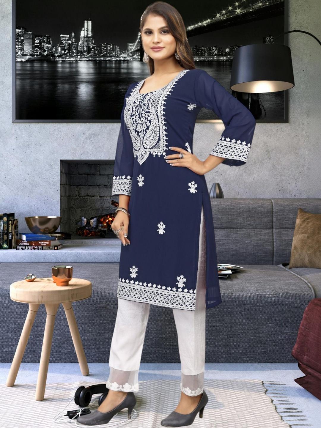 Buy Snizvi Women Ethnic Motifs Embroidered Regular Thread Work Kurta ...