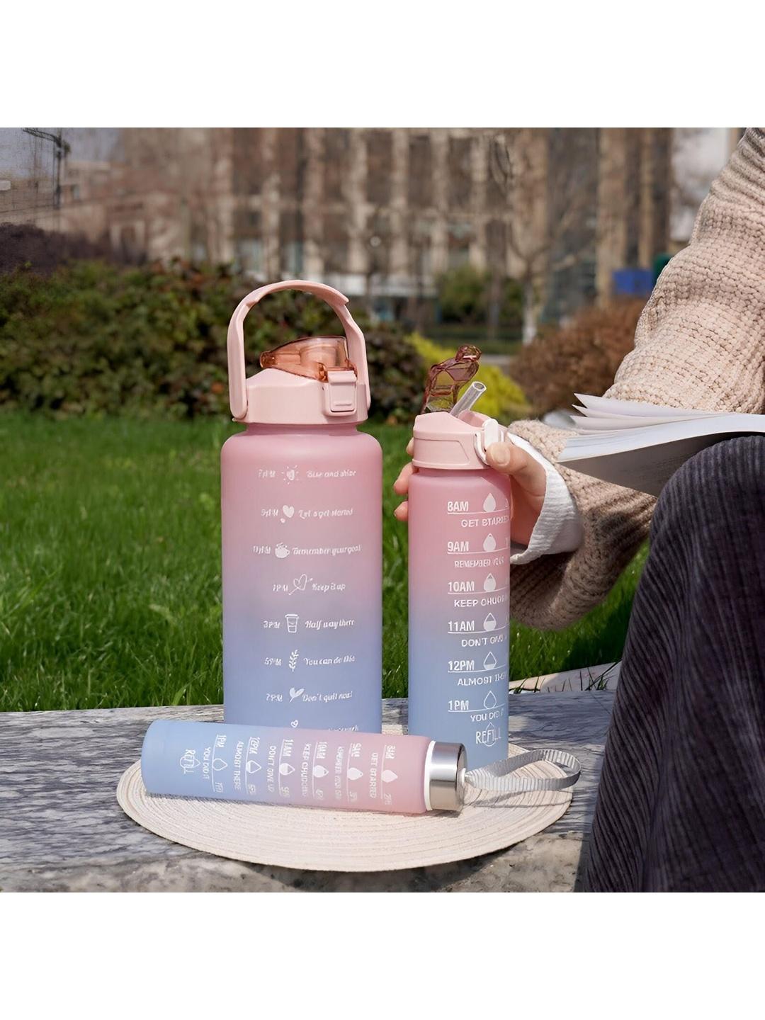 Buy Mebo Pink & White Set Of 3 Plastic Solid Water Bottle - Water ...