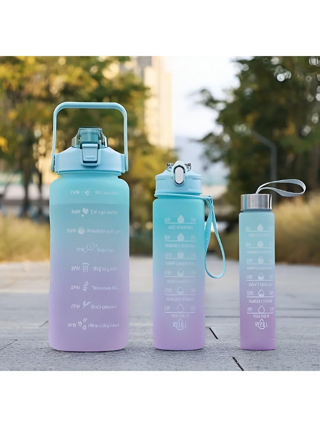 Buy Mebo Green & Purple Set Of 3 Plastic Solid Water Bottle - Water ...