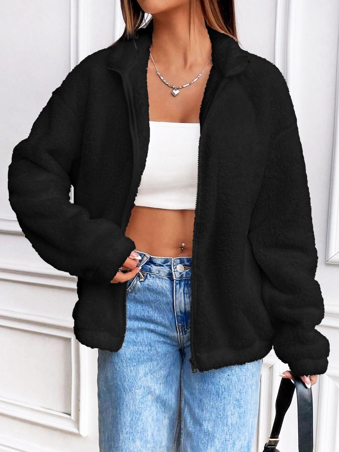 Buy Stylecast X Slyck Women Solid High Neck Zip Up Fur Jacket - Jackets ...