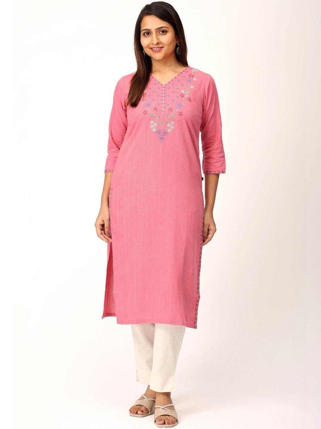 Buy MAKEOVER FASHIONS Ethnic Motifs Embroidered V Neck Thread Work ...