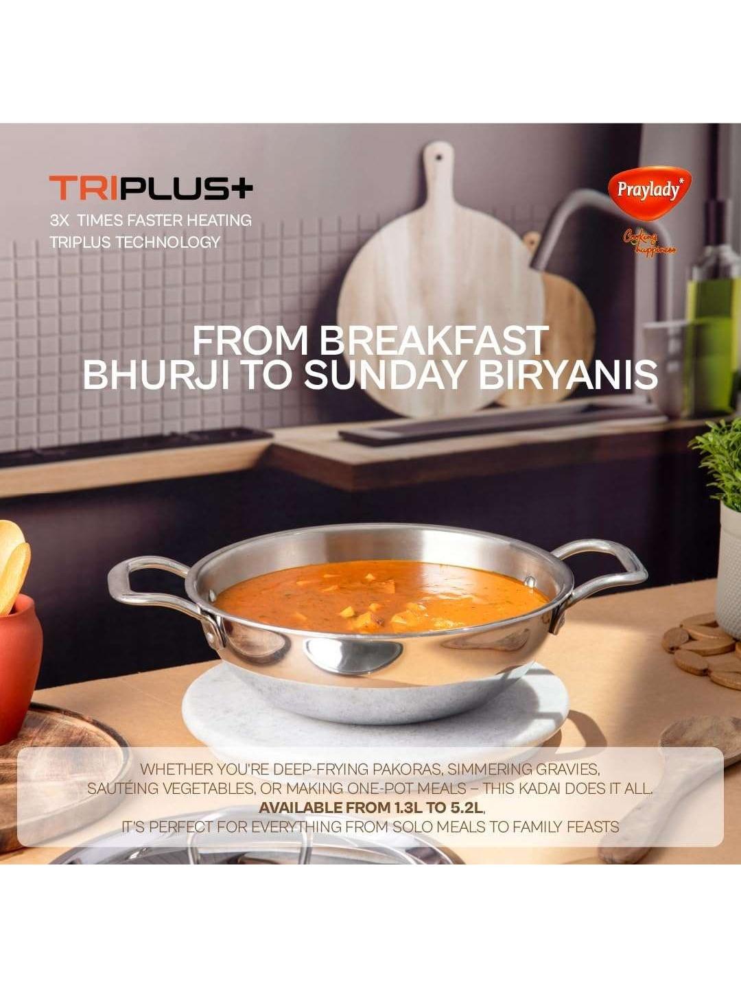 Buy Praylady Stainless Steel Induction Base Kadai 2.5 Litre - Kadhai ...