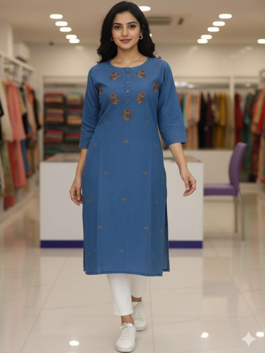 Buy Silakaari Ethnic Motifs Embroidered Thread Work Thread Work Kurti ...