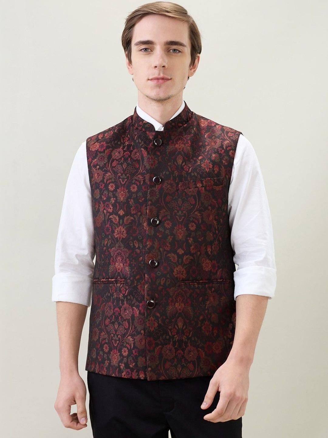 Buy Raymond Men Printed Pure Cotton Mandarin Collar Regular Fit Nehru ...