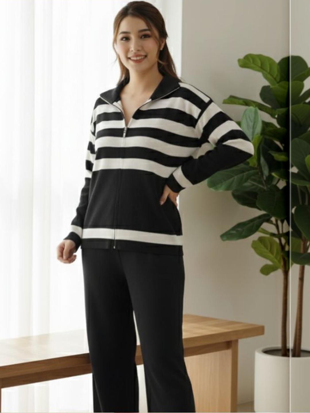 Buy MARC LOUIS Striped Shirt Collar Sweater & Trousers Co Ords - Co ...