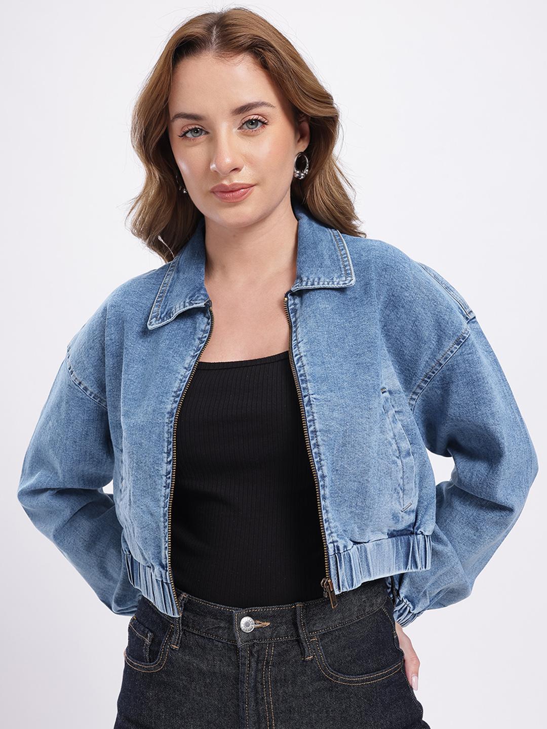 Buy Glitchez Washed Effect Drop Sleeves Crop Relaxed Fit Bomber Style ...