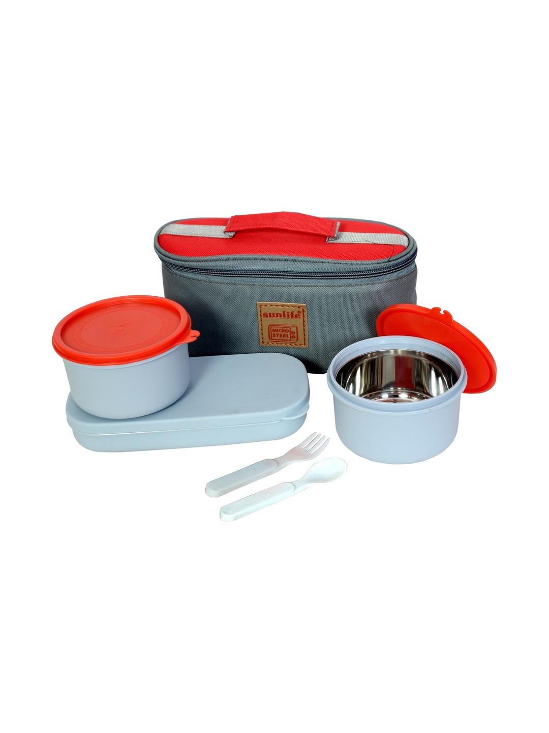 Buy Sunlife Red MicroFresh 2+1 Steel Tiffin Box With 2 Containers, 1 ...