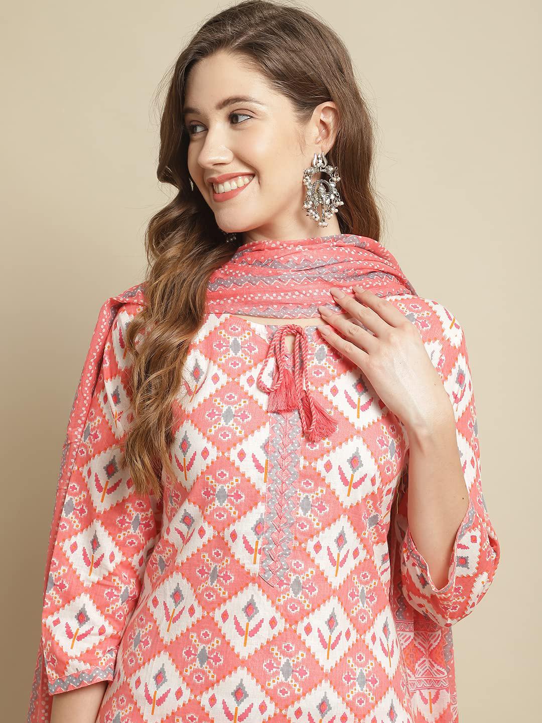 Buy Pistaa Women Ethnic Motifs Screen Printed Pure Cotton Kurta With ...