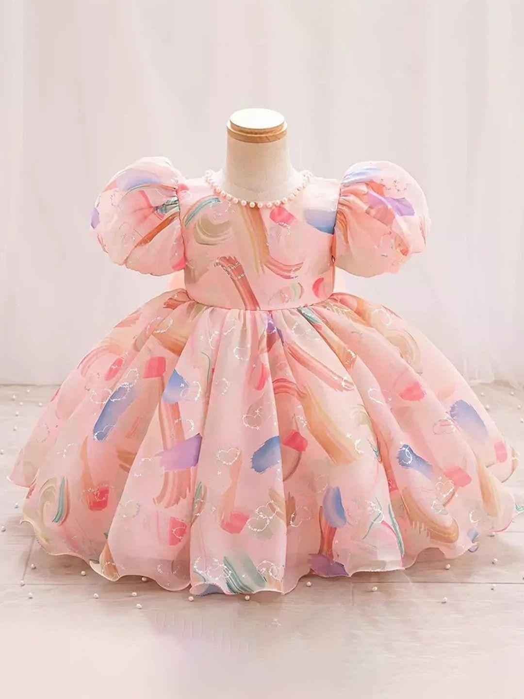 Buy Miss & Chief Floral Print Puff Sleeve Georgette Fit & Flare Dress ...