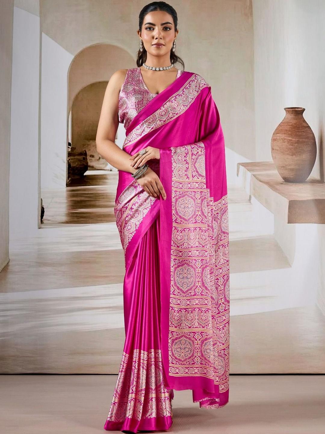 Buy GEN Z TRENDS Ethnic Motifs Satin Designer Saree - Sarees for Women ...