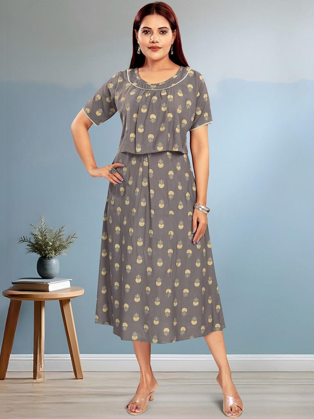 Buy Mom&Bae Ethnic Motifs Print A Line Midi Dress - Dresses for Women ...