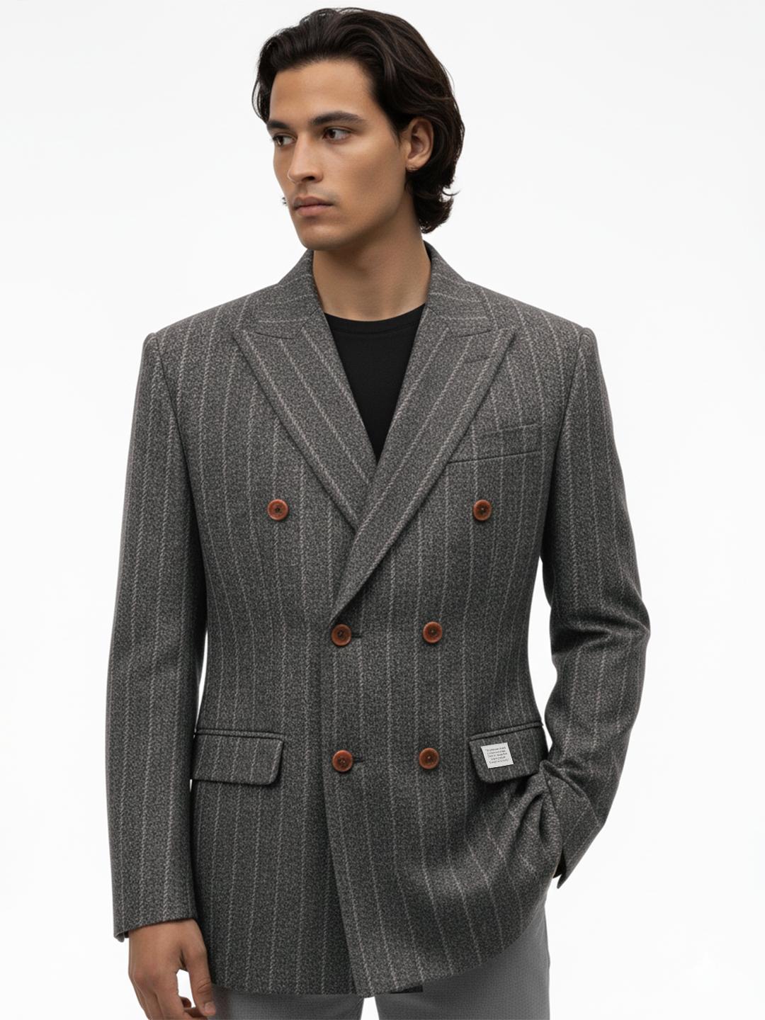 Buy Mr Bowerbird Striped Peaked Lapel Collar Double Breasted Smart ...