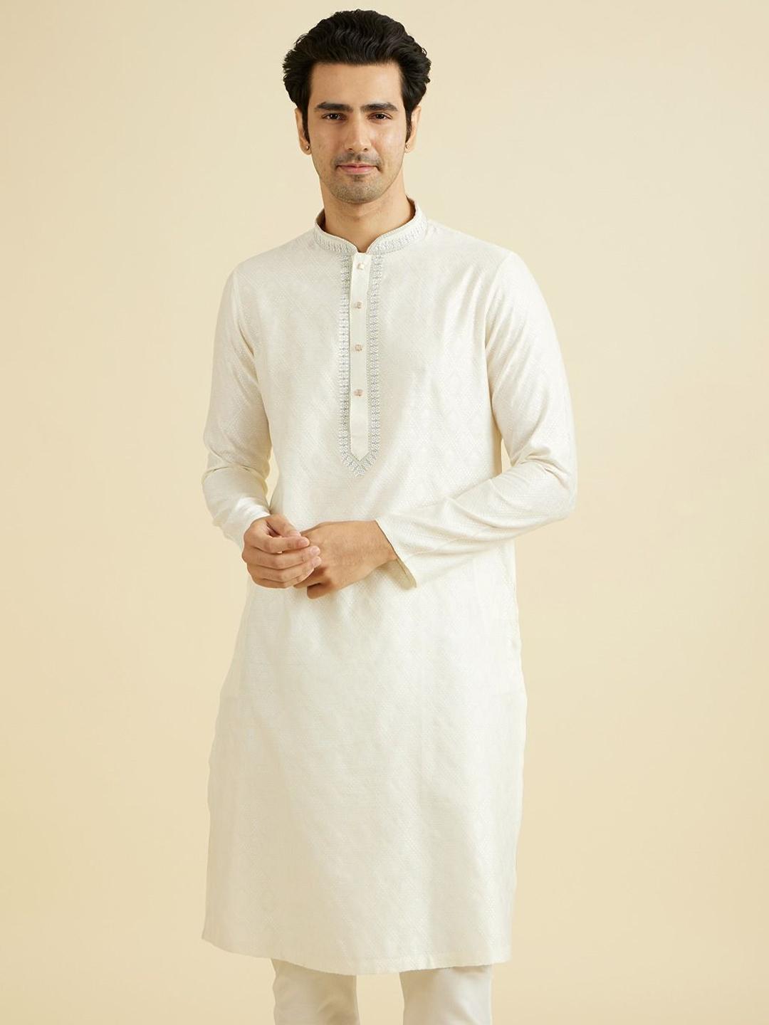Buy Manyavar Floral Woven Design Mandarin Collar Thread Work Republic ...