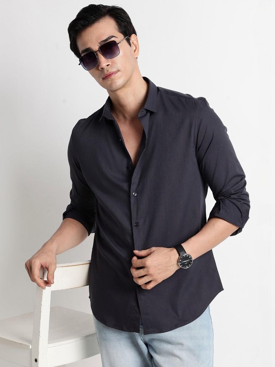 Buy Blu MNKY Men Classic Slim Fit Casual Shirt - Shirts for Men ...