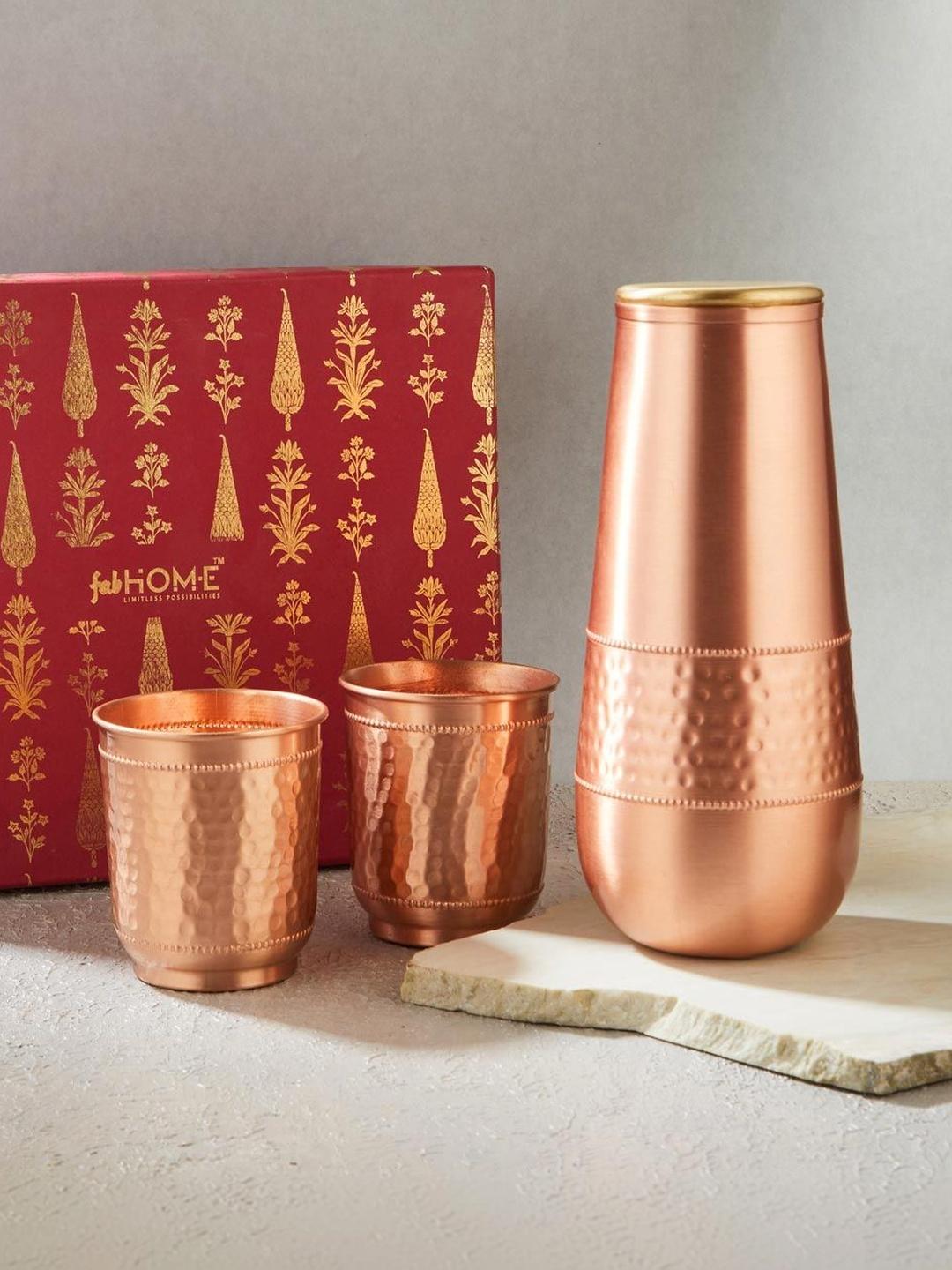Buy Fabindia Copper Toned 3 Copper Carafe With 2 Glass - Water Jugs for ...