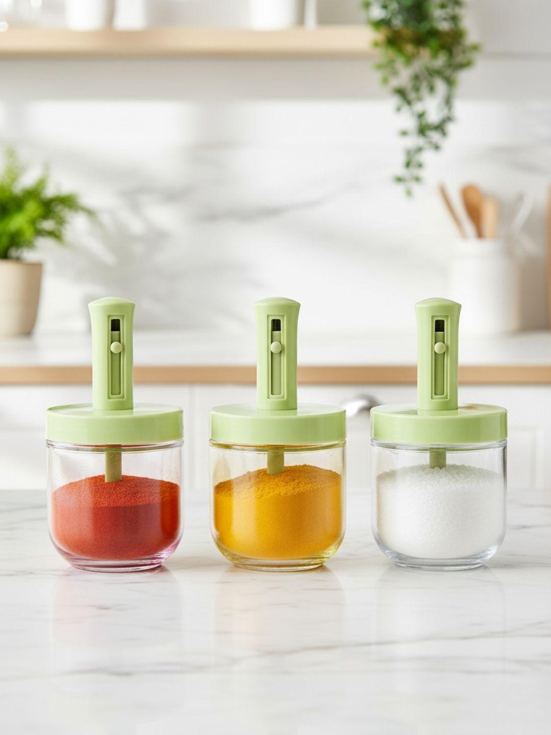 Buy TASKHOUSE Green 3 Piece Glass Easy To Clean Spice Box - Spice Box ...
