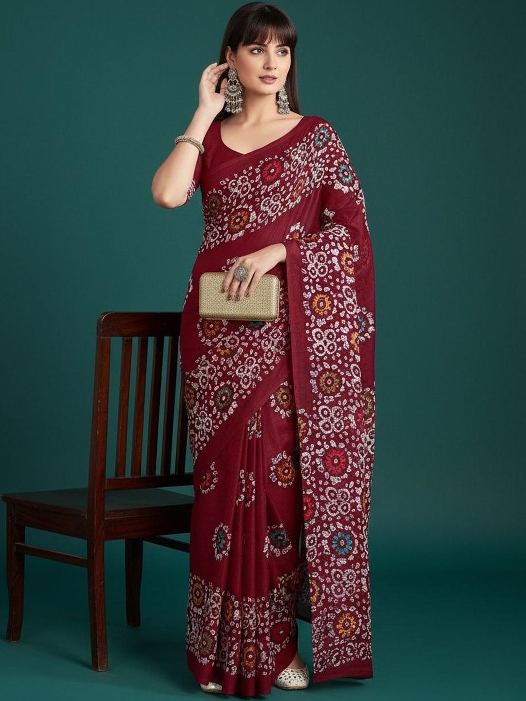 Buy GEN Z TRENDS Ethnic Motifs Pure Cotton Block Print Saree - Sarees ...