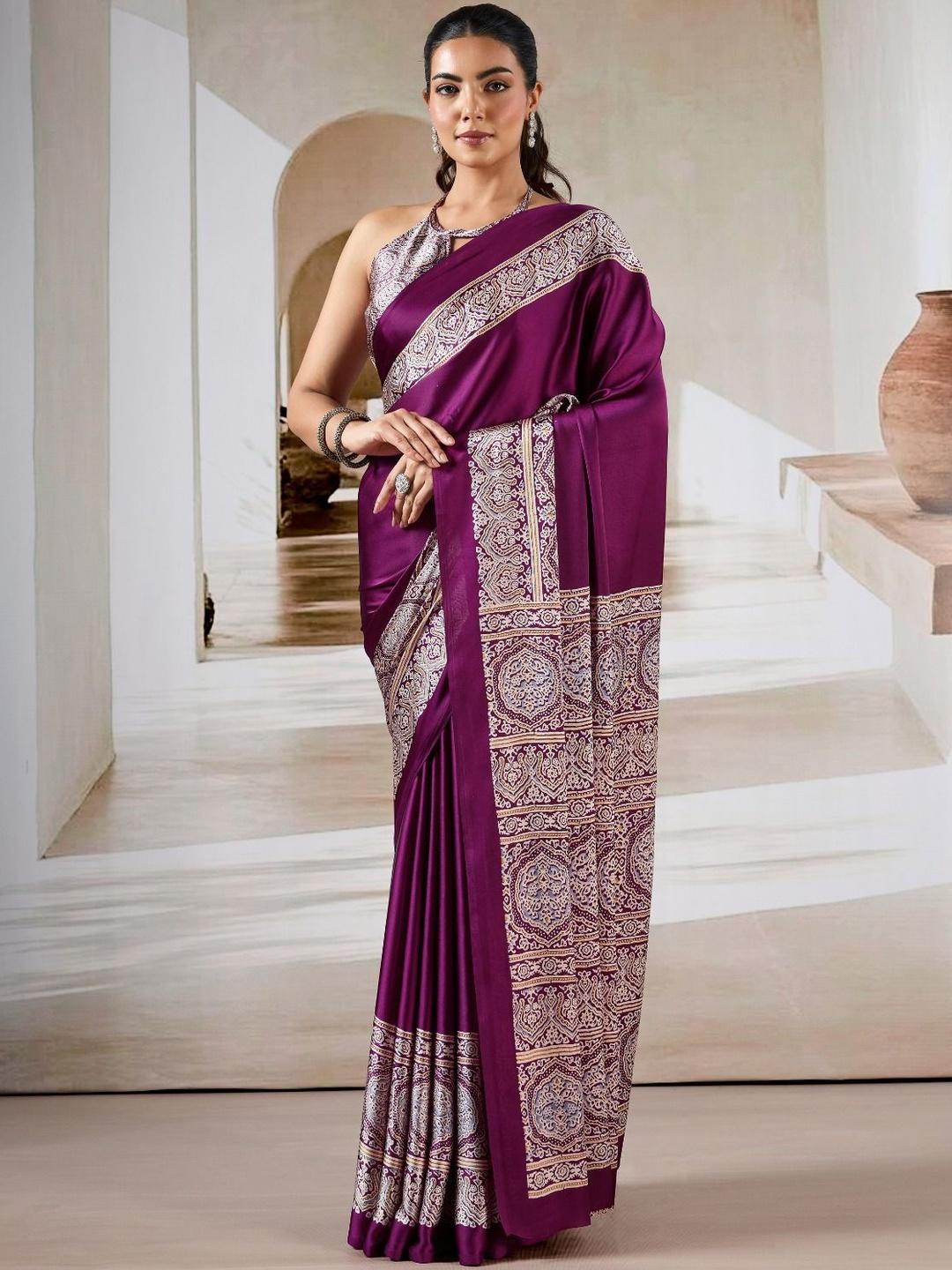 Buy GEN Z TRENDS Ethnic Motifs Satin Designer Saree - Sarees for Women ...