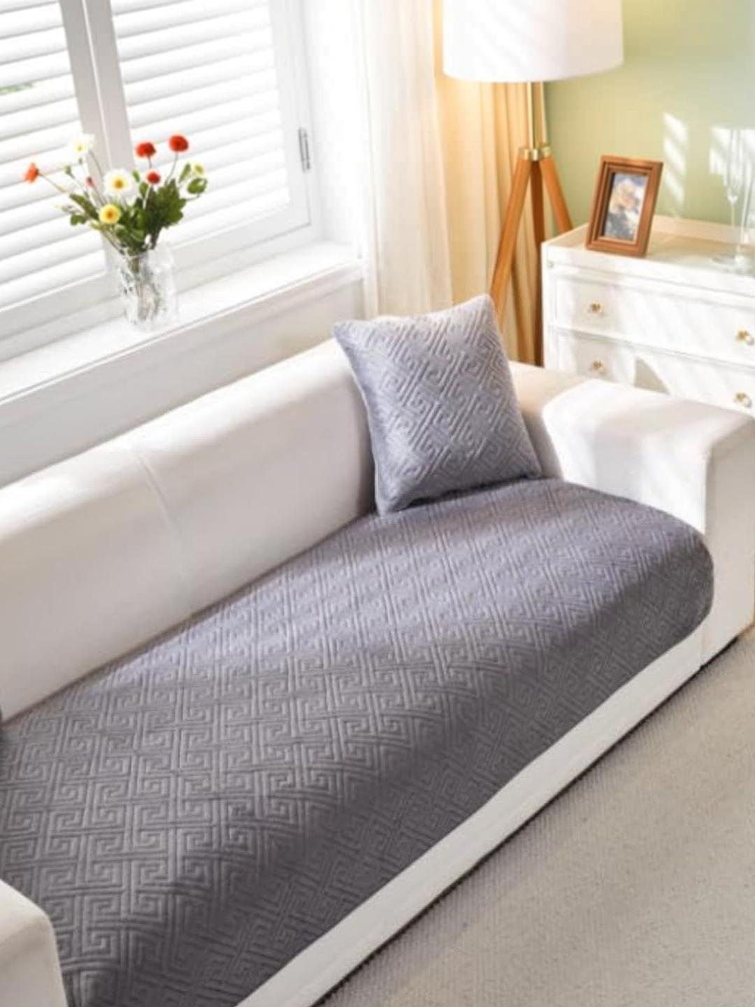 Buy HOMETHREADS Grey Embroidered Sofa Cover - Sofa Covers for Unisex ...