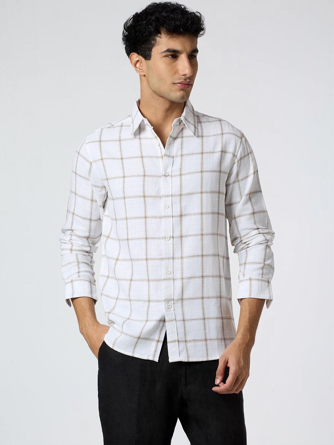 Buy JOHN WATSON Men Classic Windowpane Checks Checked Casual Shirt ...