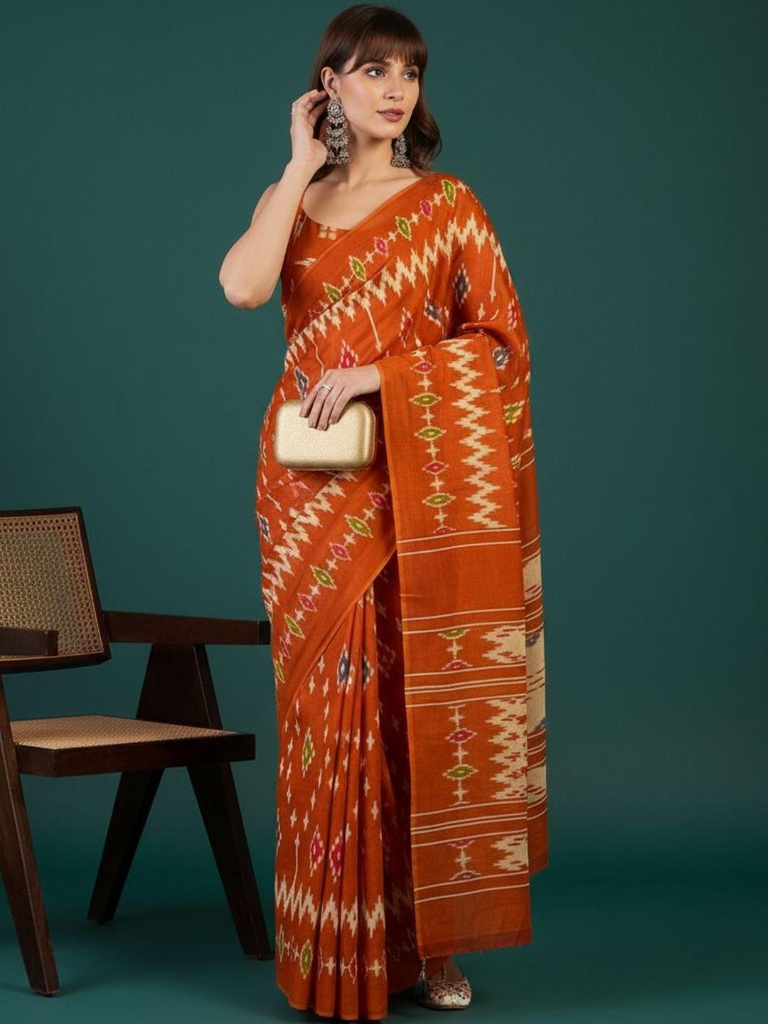 Buy GEN Z TRENDS Woven Design Pure Cotton Block Print Saree - Sarees ...