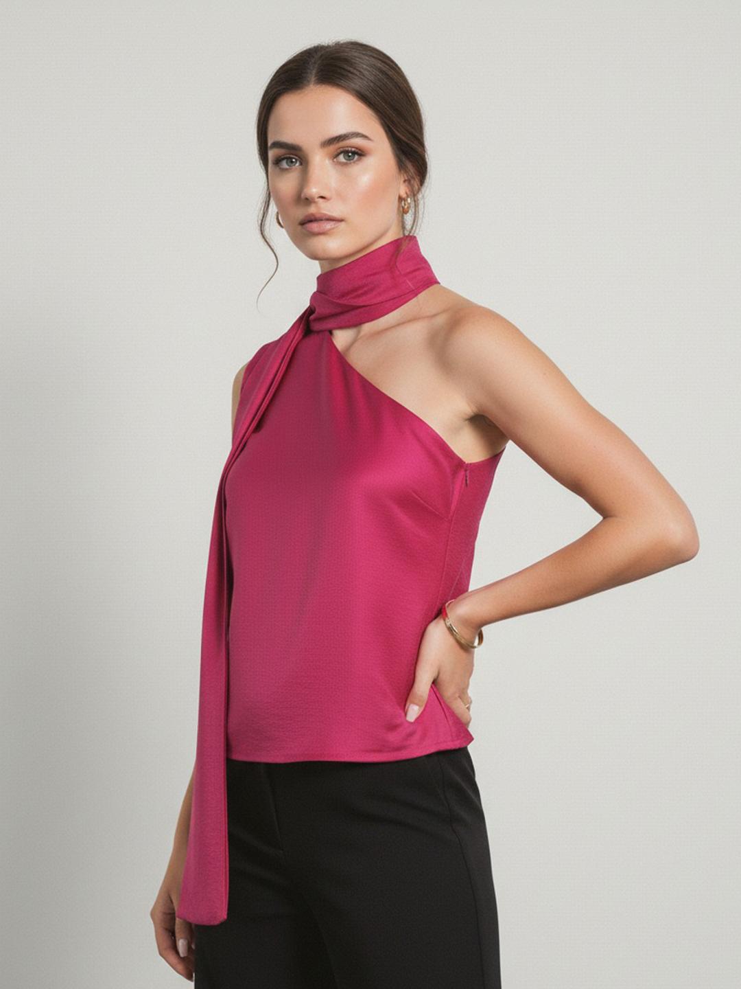 Buy Glamorous Pink One Shoulder Scarf Neck Top - Tops for Women ...